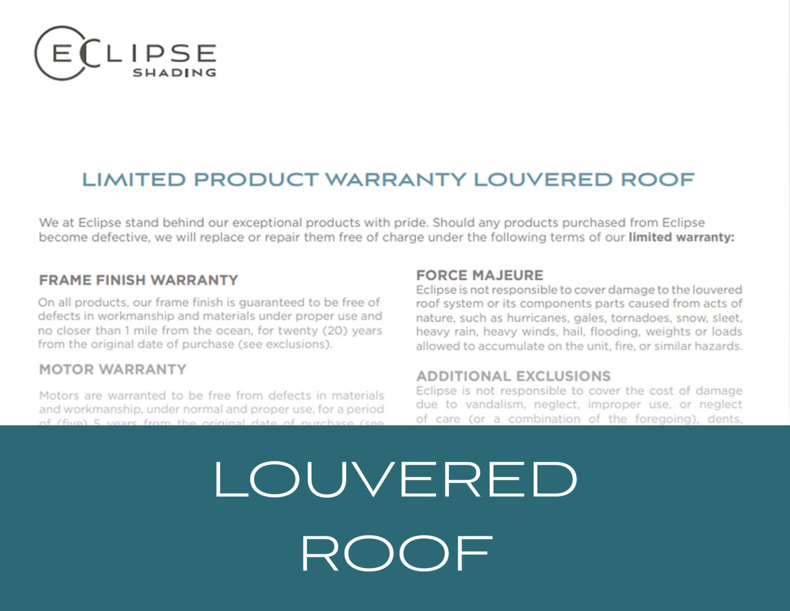 Warranty | Standard and Extended Warranties | Eclipse Shading