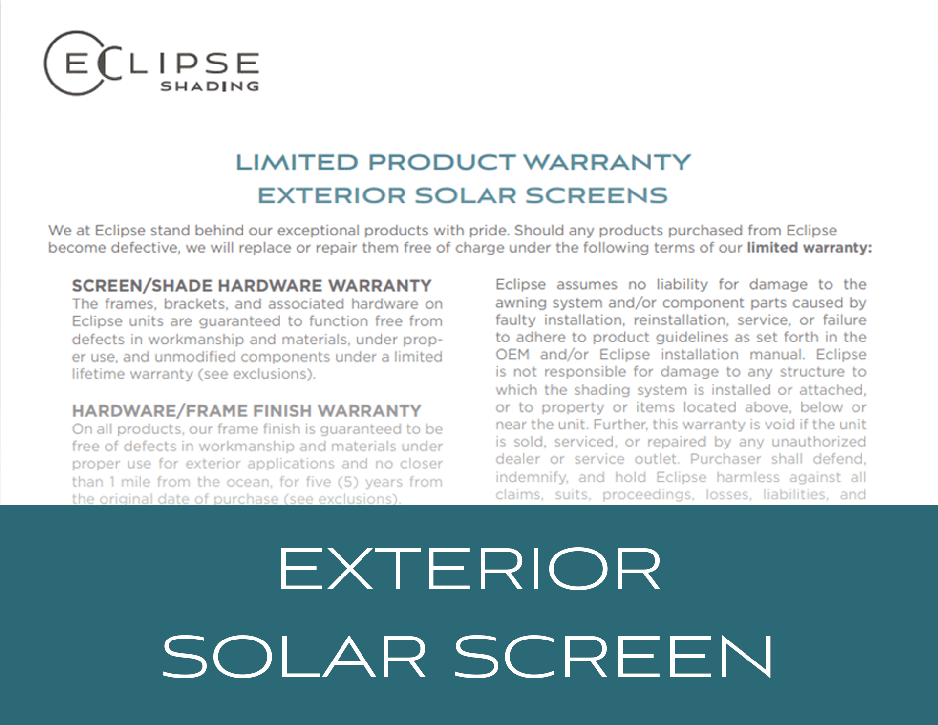 Warranty | Standard and Extended Warranties | Eclipse Shading