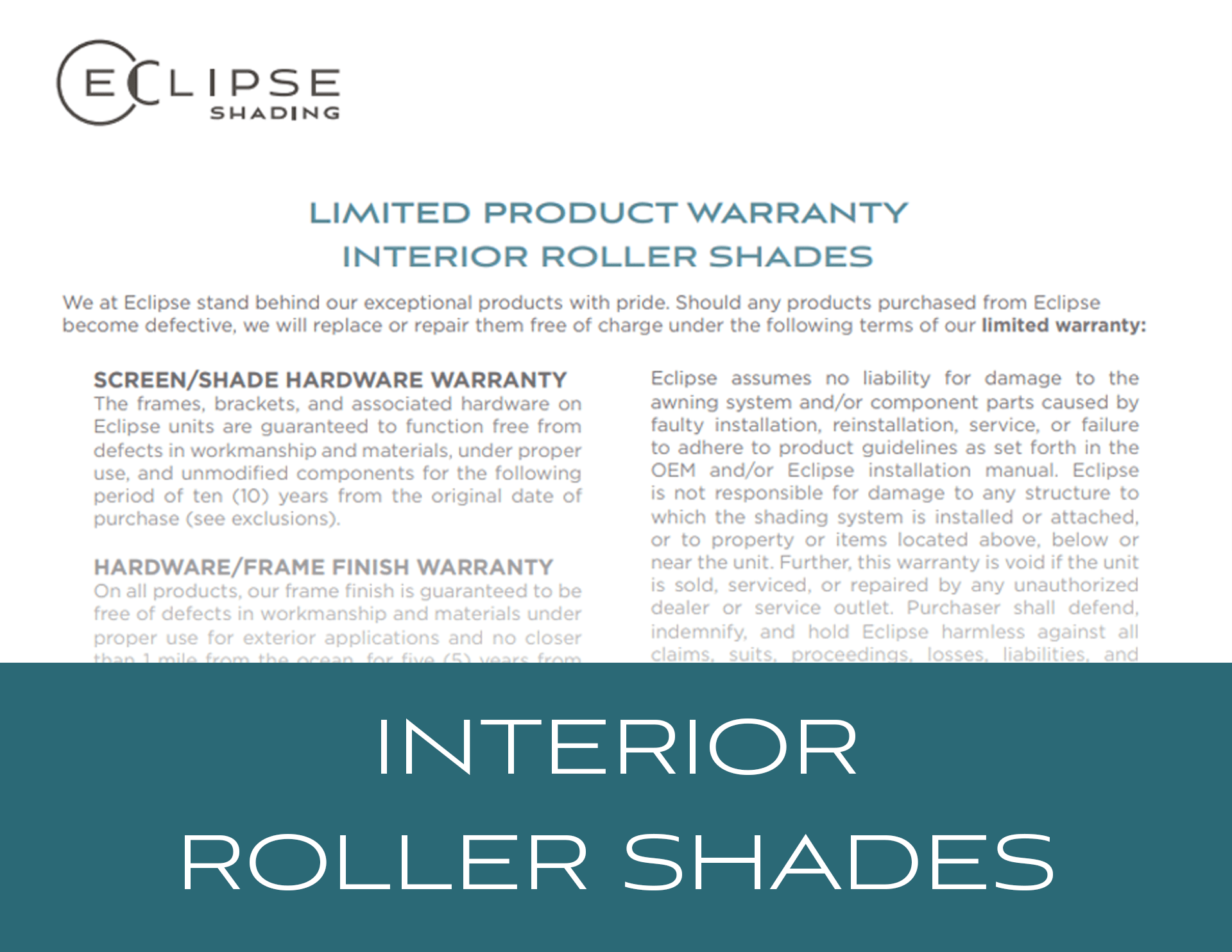 Warranty | Standard and Extended Warranties | Eclipse Shading